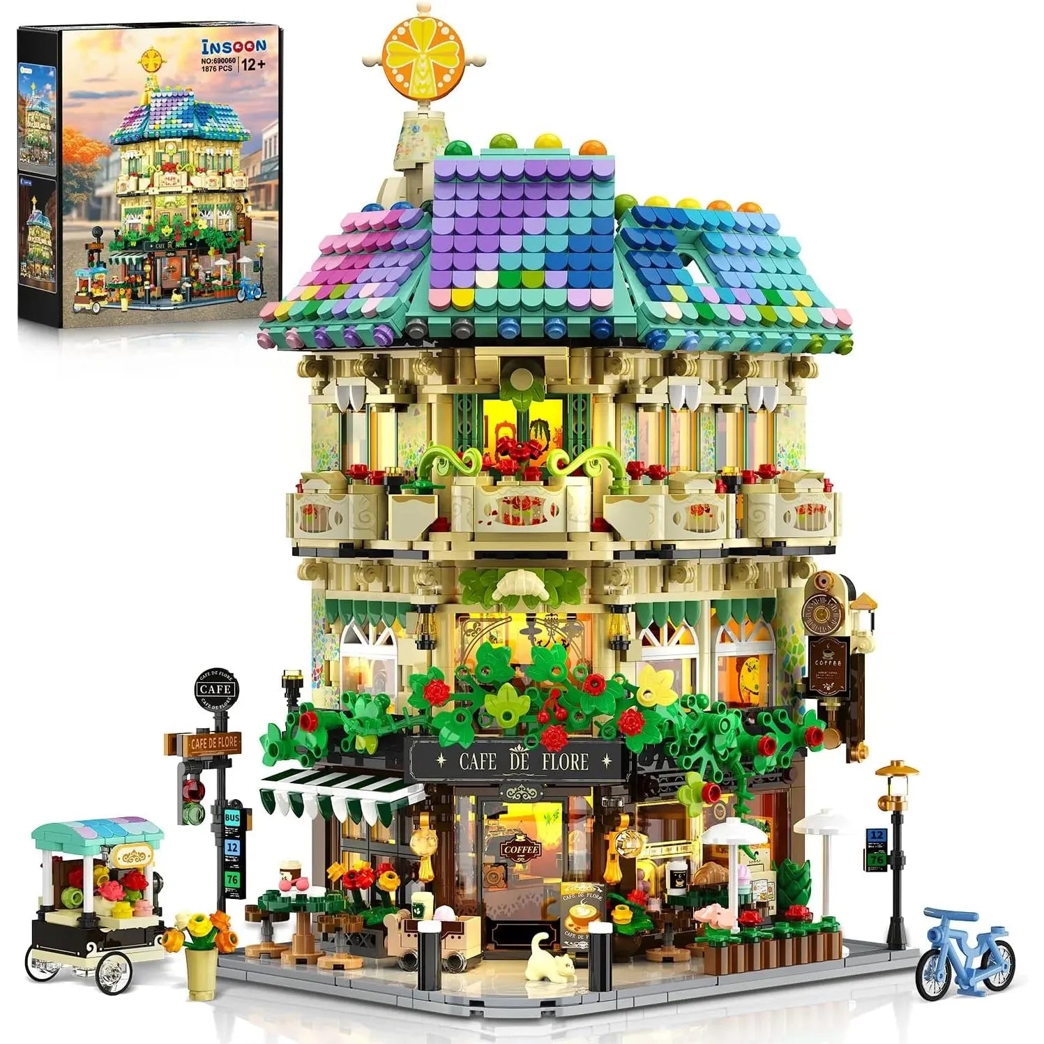 Flower Cafe House Building Set with Lights - Insoon